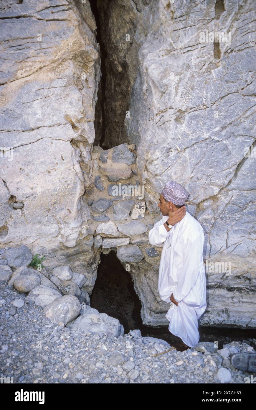 Wadi Bani Kharus, Oman, Arabian Peninsula, Middle East. Water from the ...