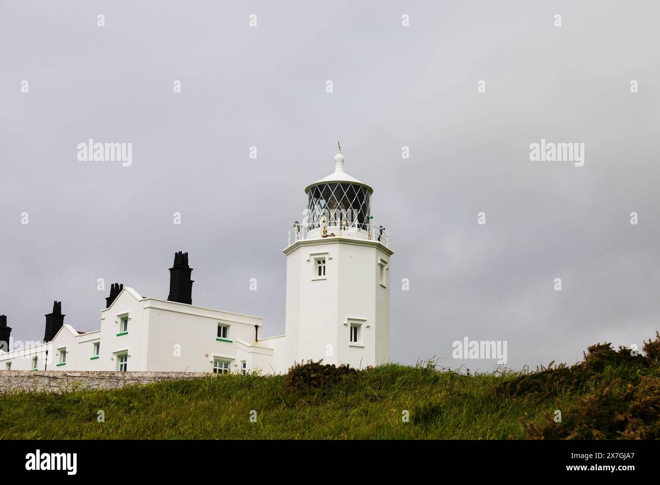 The Lizard Point lighthouse with grey sky, Cornwall, West Country ...