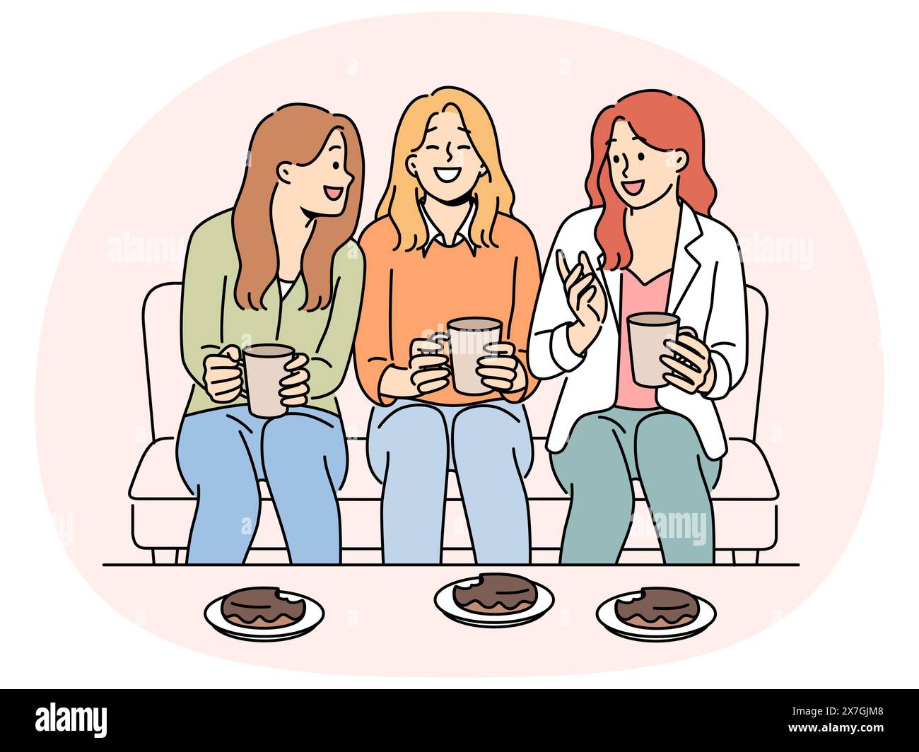 Girls sitting on couch eating Stock Vector Images - Alamy