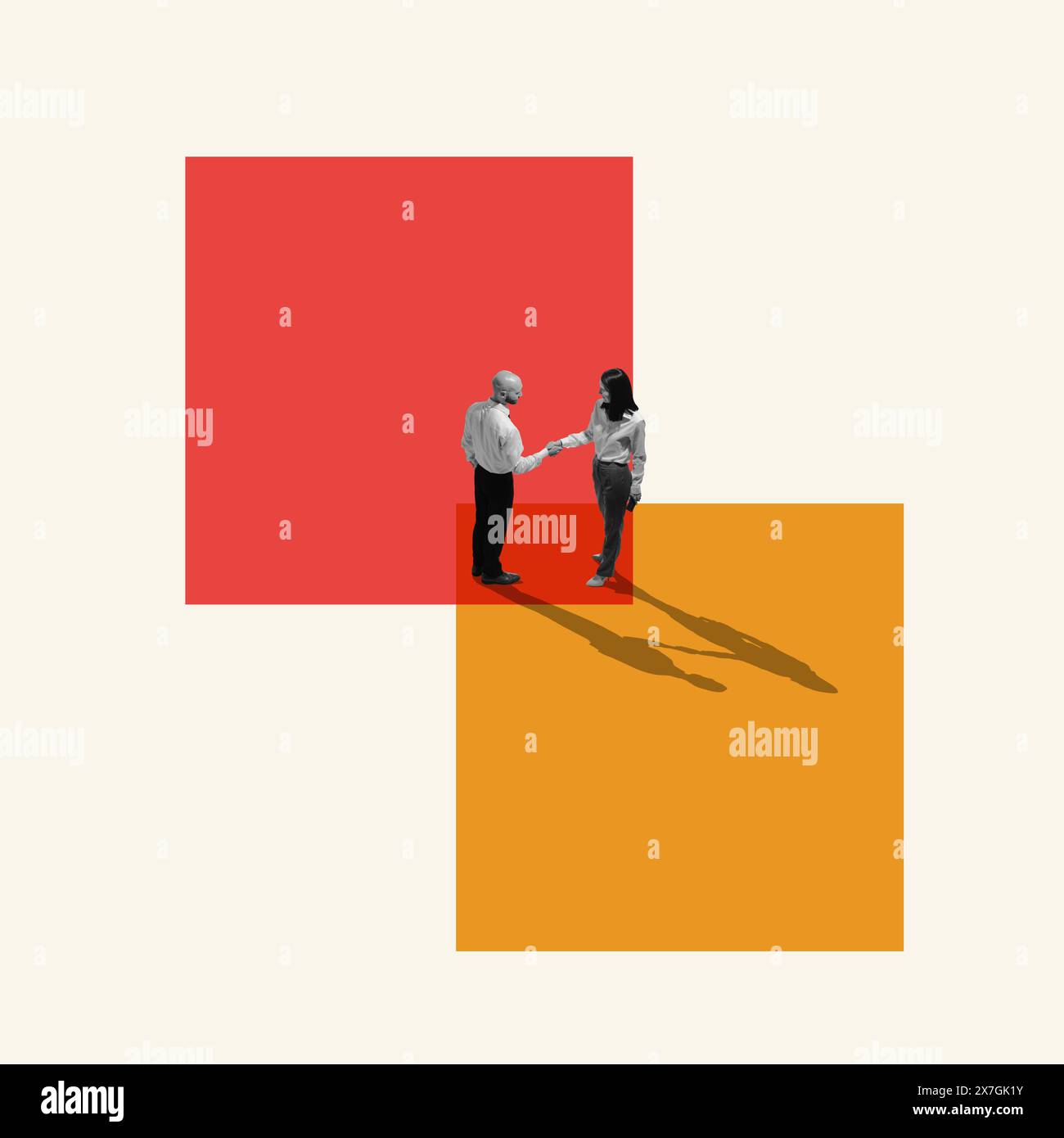 Poster. Contemporary art collage. Businessman shaking hands with his ...