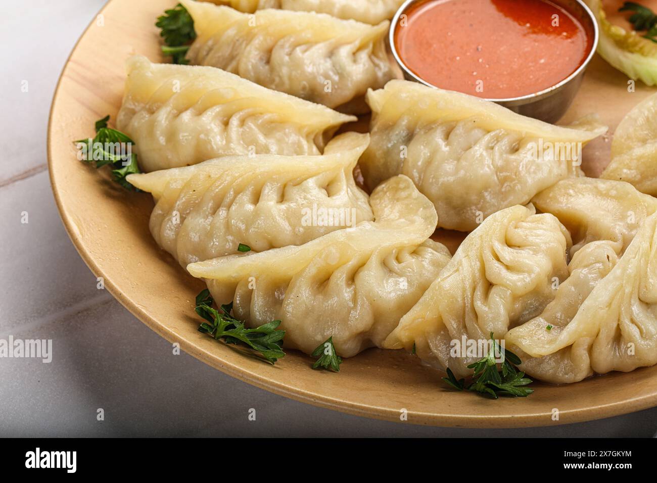 Tibetian dumplings Momo with chicken, meat, seafood or vegetables Stock ...