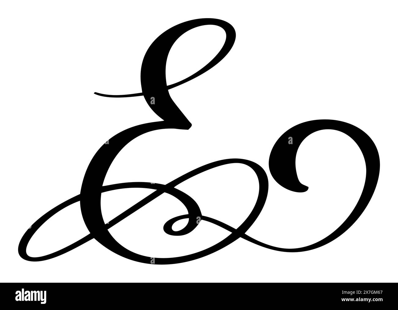 Vector calligraphy hand drawn letter E. Script font logo icon ...