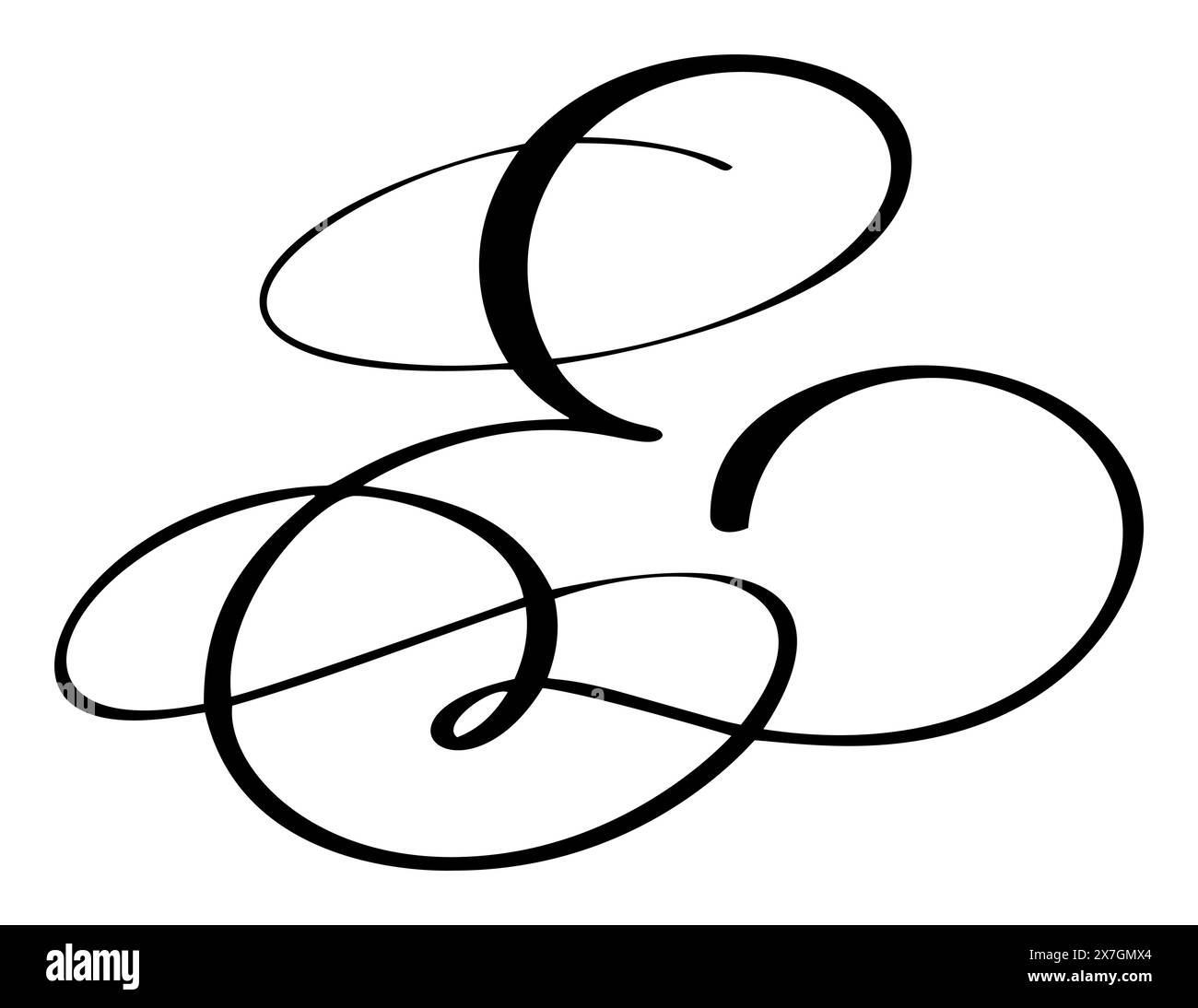 Vector calligraphy hand drawn letter E. Script font logo icon ...