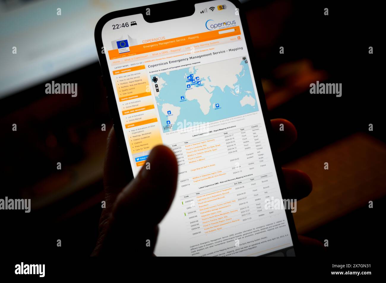 The EU's Copernicus Emergency Management system website is seen in this ...