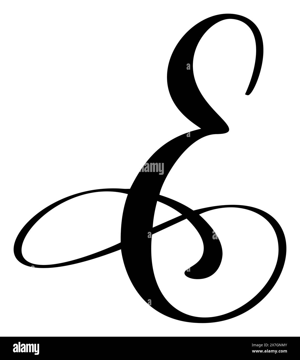 Vector calligraphy hand drawn letter E. Script font logo icon ...