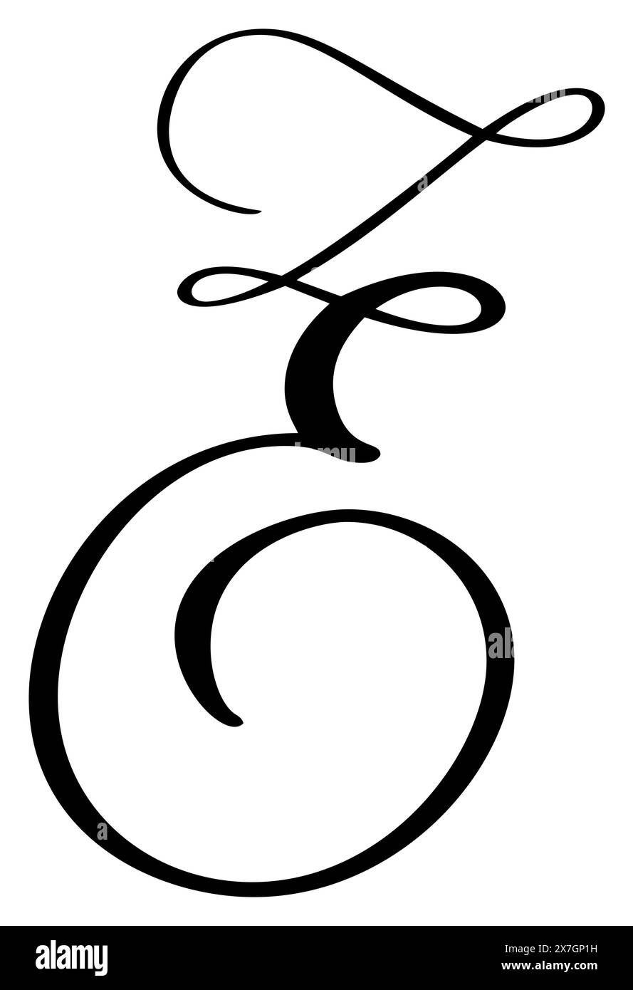 Vector calligraphy hand drawn letter E. Script font logo icon ...