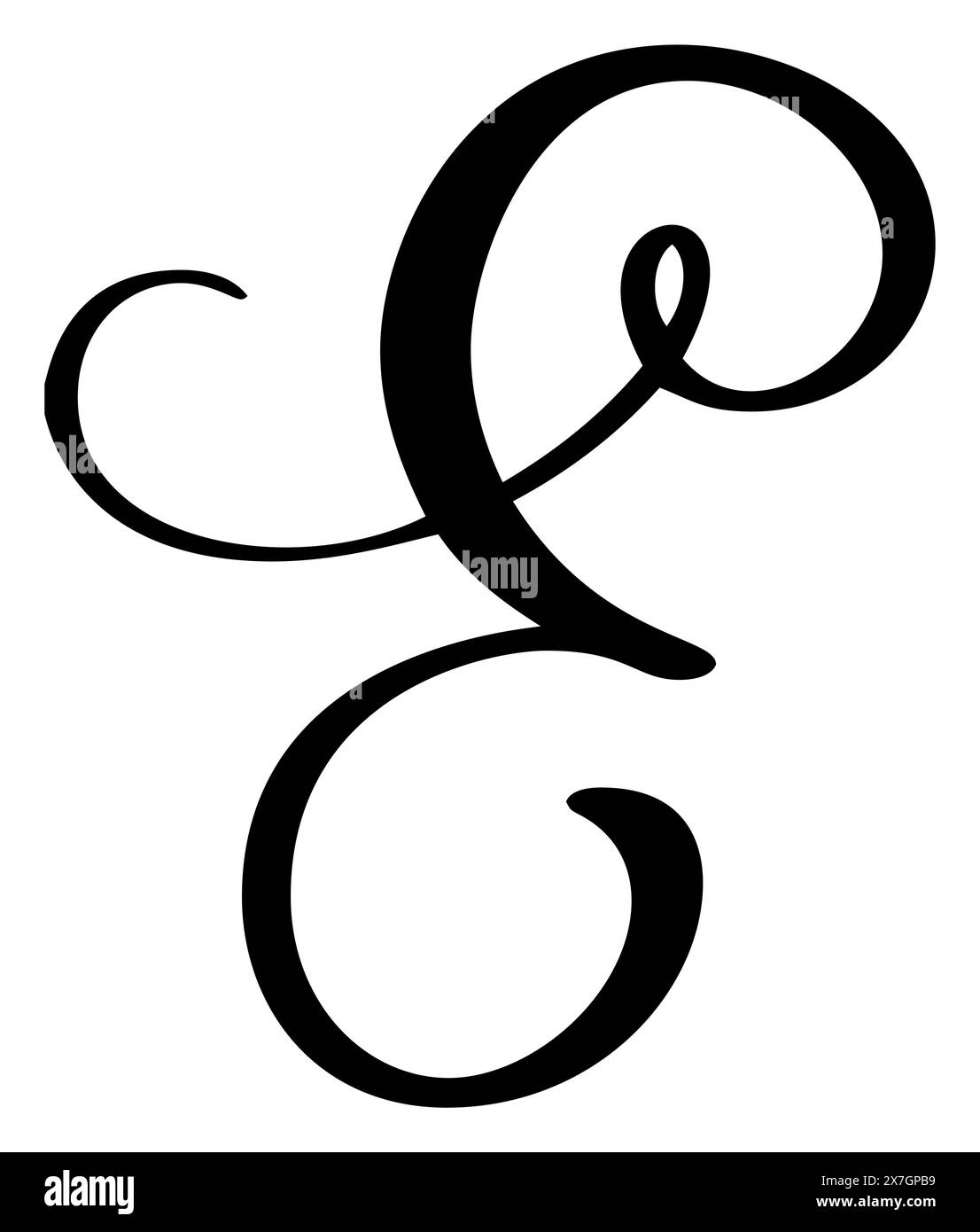 Vector calligraphy hand drawn letter E. Script font logo icon ...