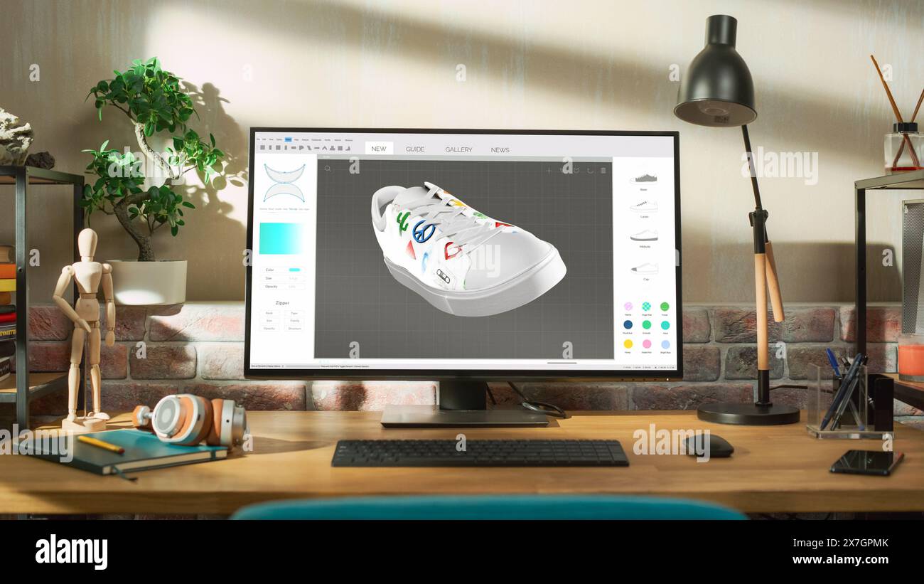Desktop Computer Monitor Standing on a Table with 3D Design Softwear ...
