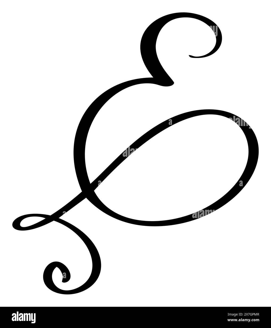 Vector calligraphy hand drawn letter E. Script font logo icon ...