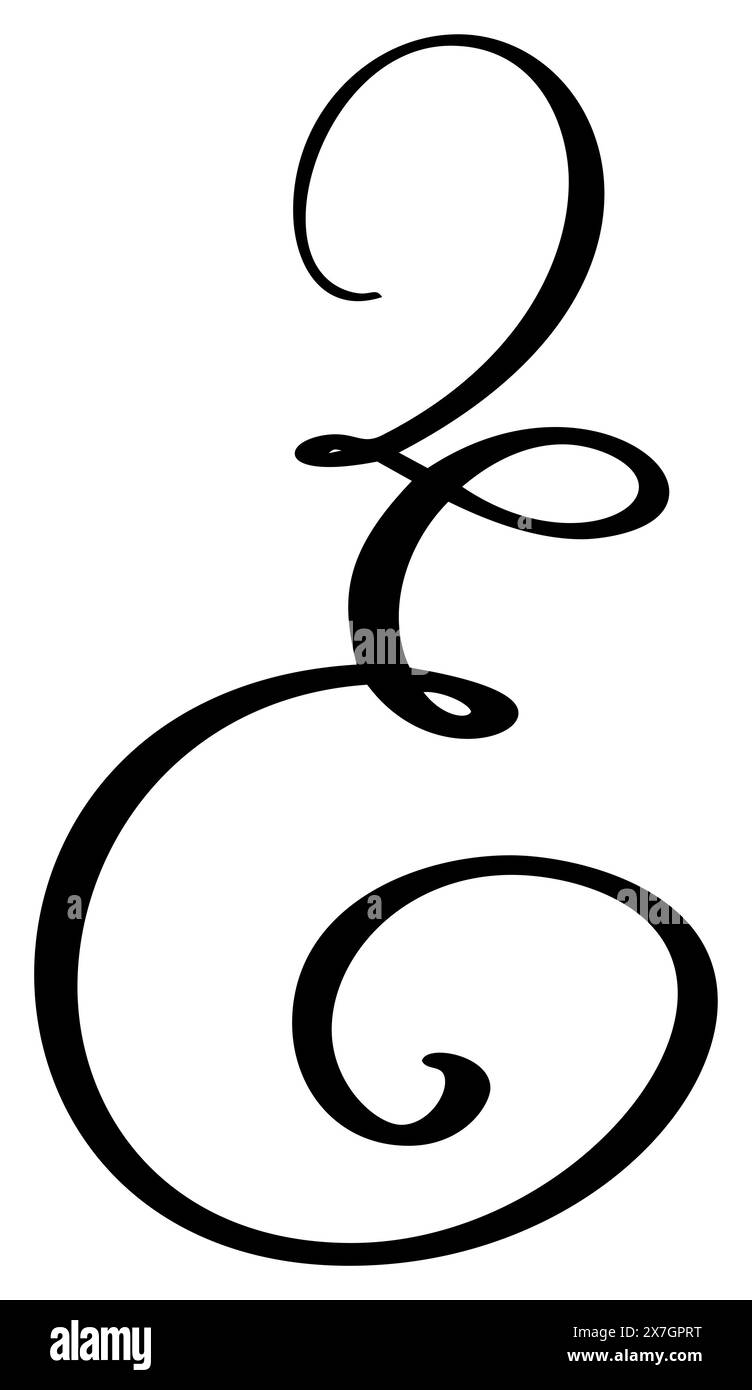 Vector calligraphy hand drawn letter E. Script font logo icon ...