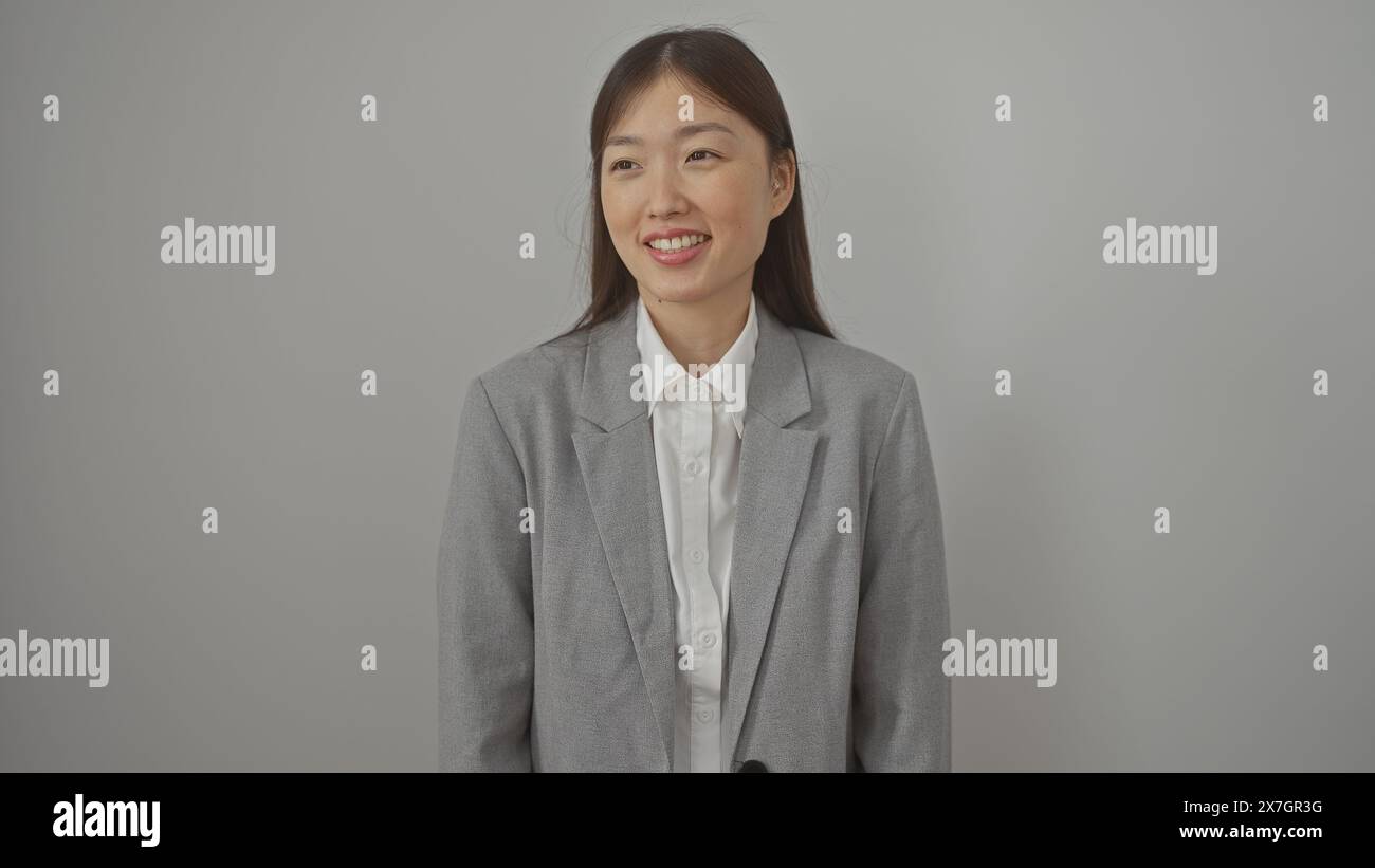 A young, professional chinese woman in business attire smiling against ...