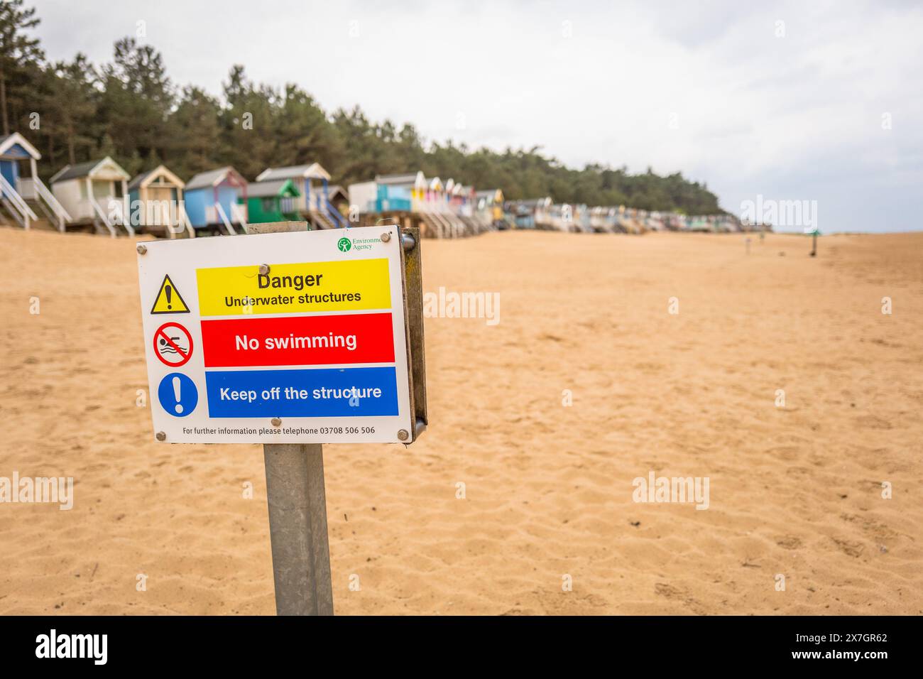 Warning sign on the beach at Well Next the Sea of under water ...