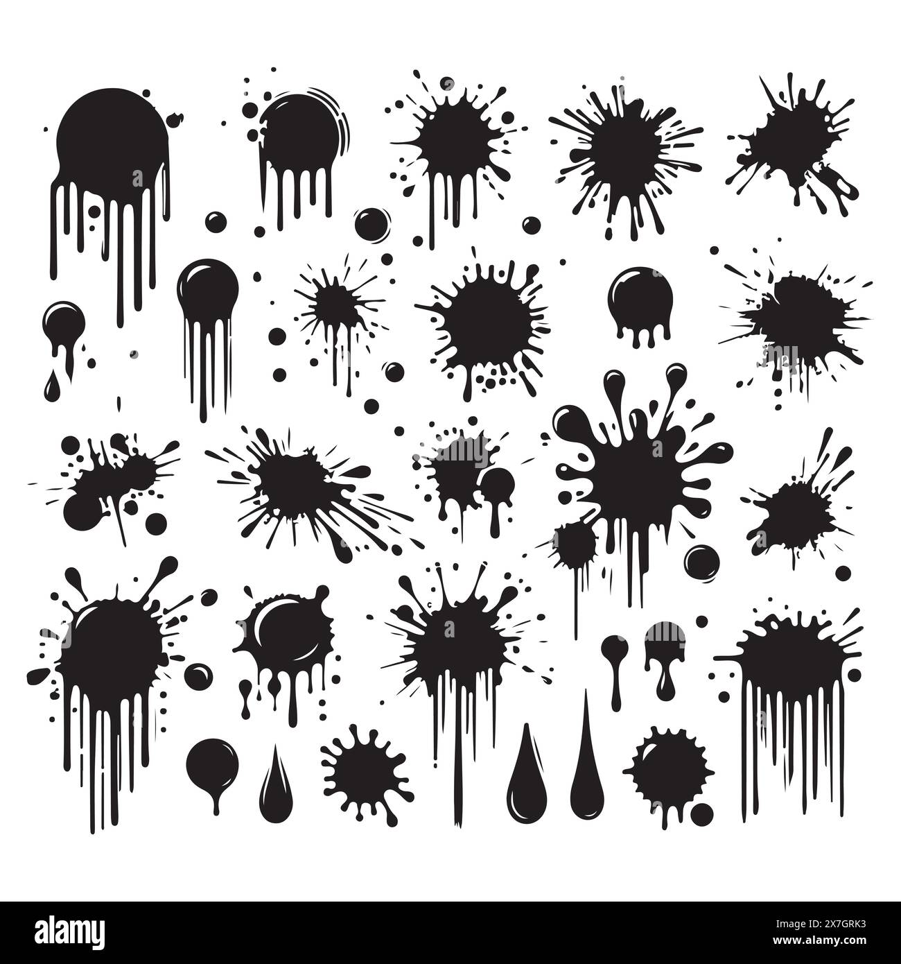 Silhouette set of Ink blots and drips. Vector isolated illustration ...