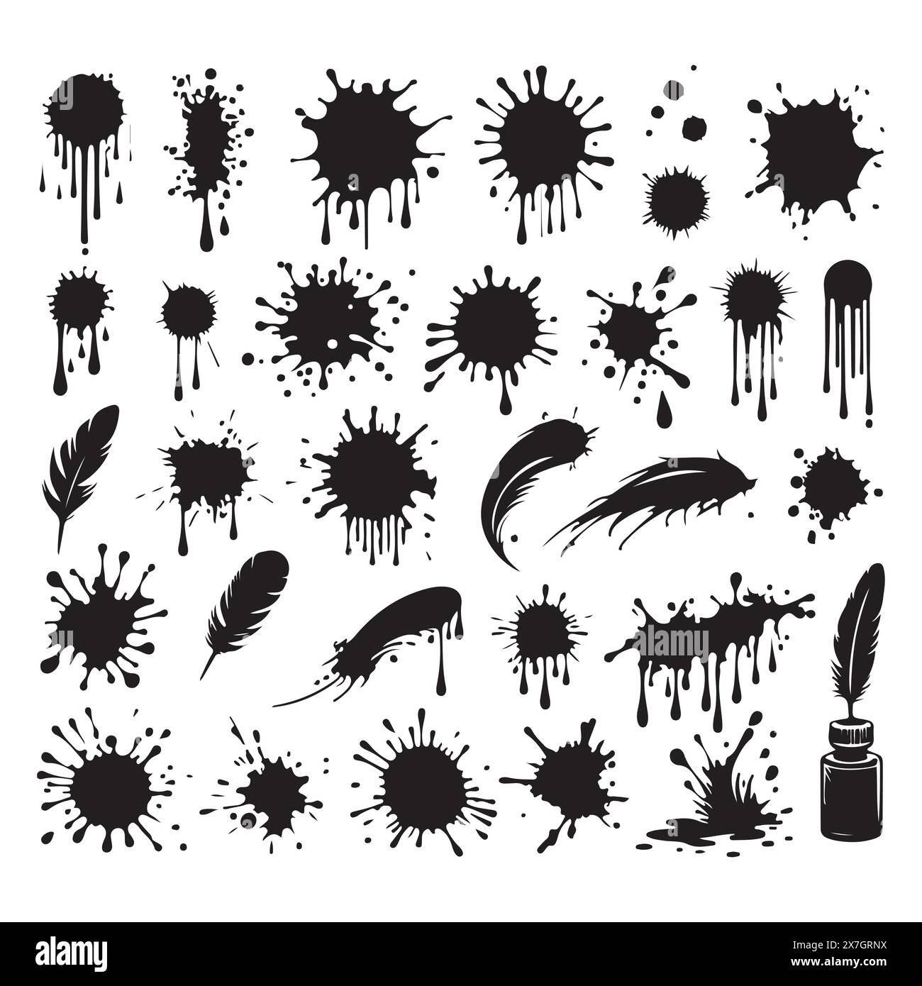 Silhouette set of Ink blots and drips. Vector isolated illustration ...