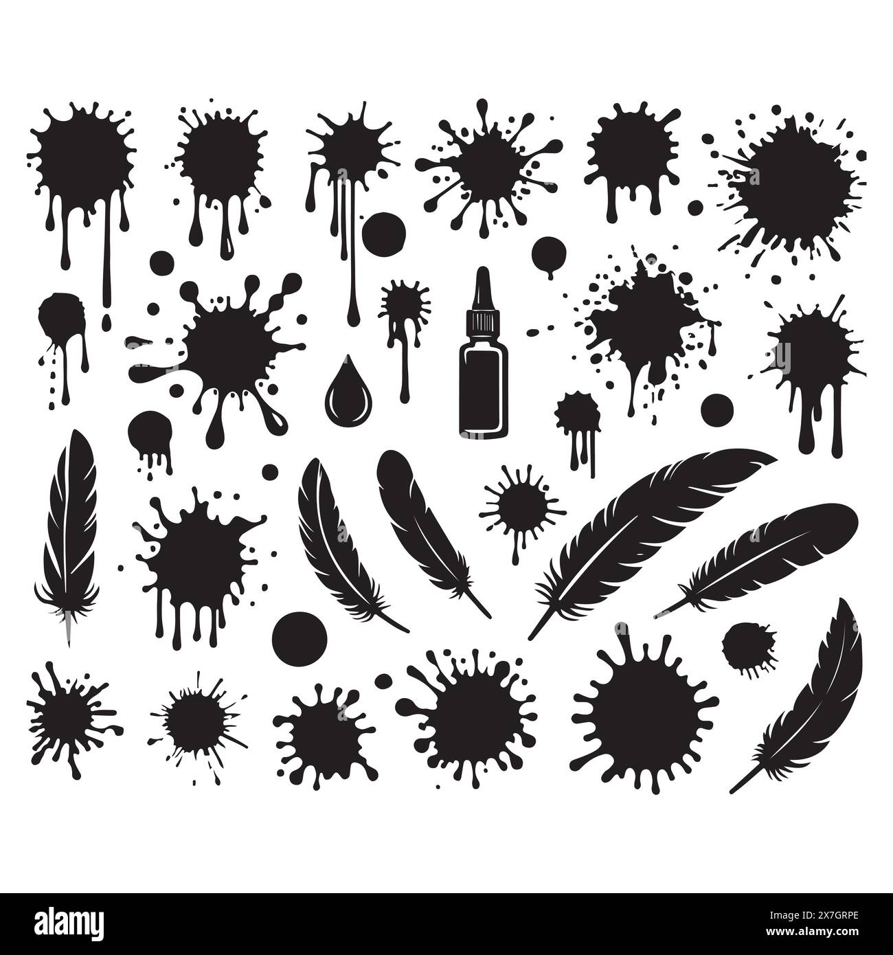 Silhouette set of Ink blots and drips. Vector isolated illustration ...