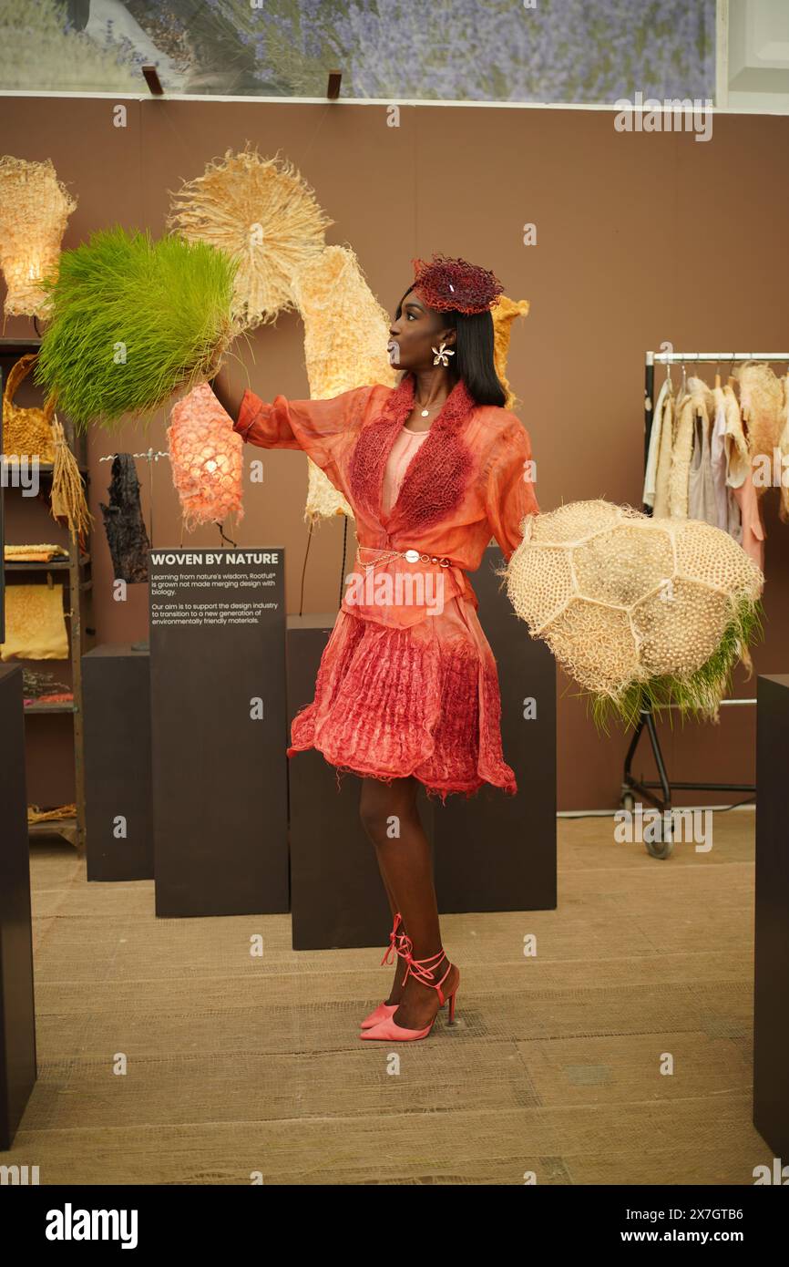 Model Fade Owoaje wearing a Chelsea crimson red dress that has been ...