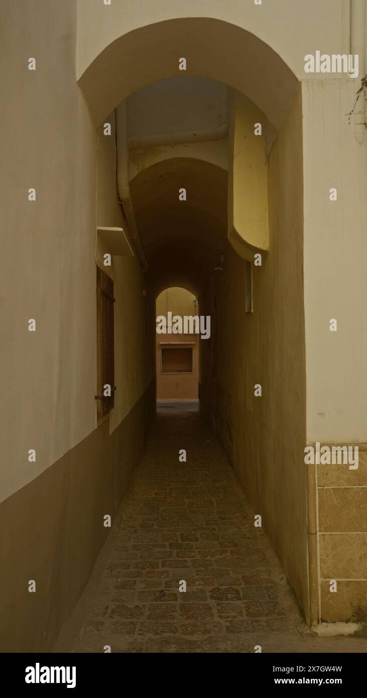 Narrow alley in historic gallipoli, puglia, featuring arched ...