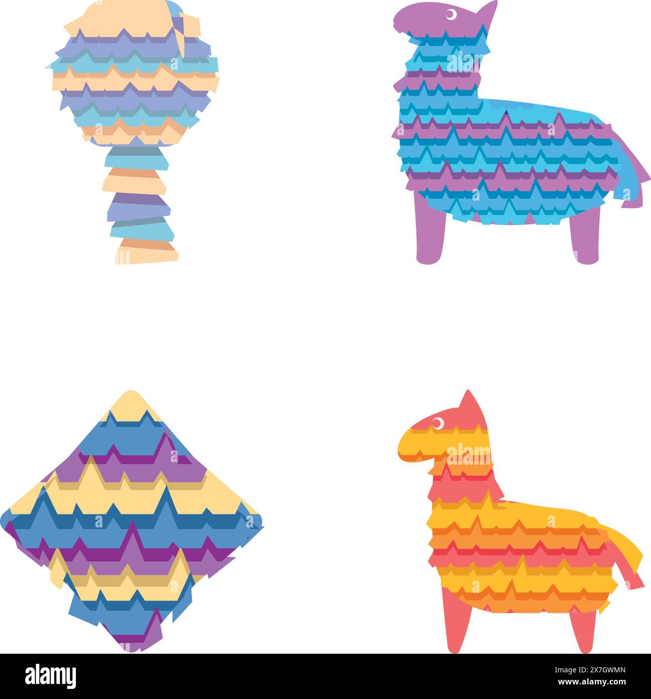 Pinata icons set cartoon vector. Colored mexican pinata for party game ...