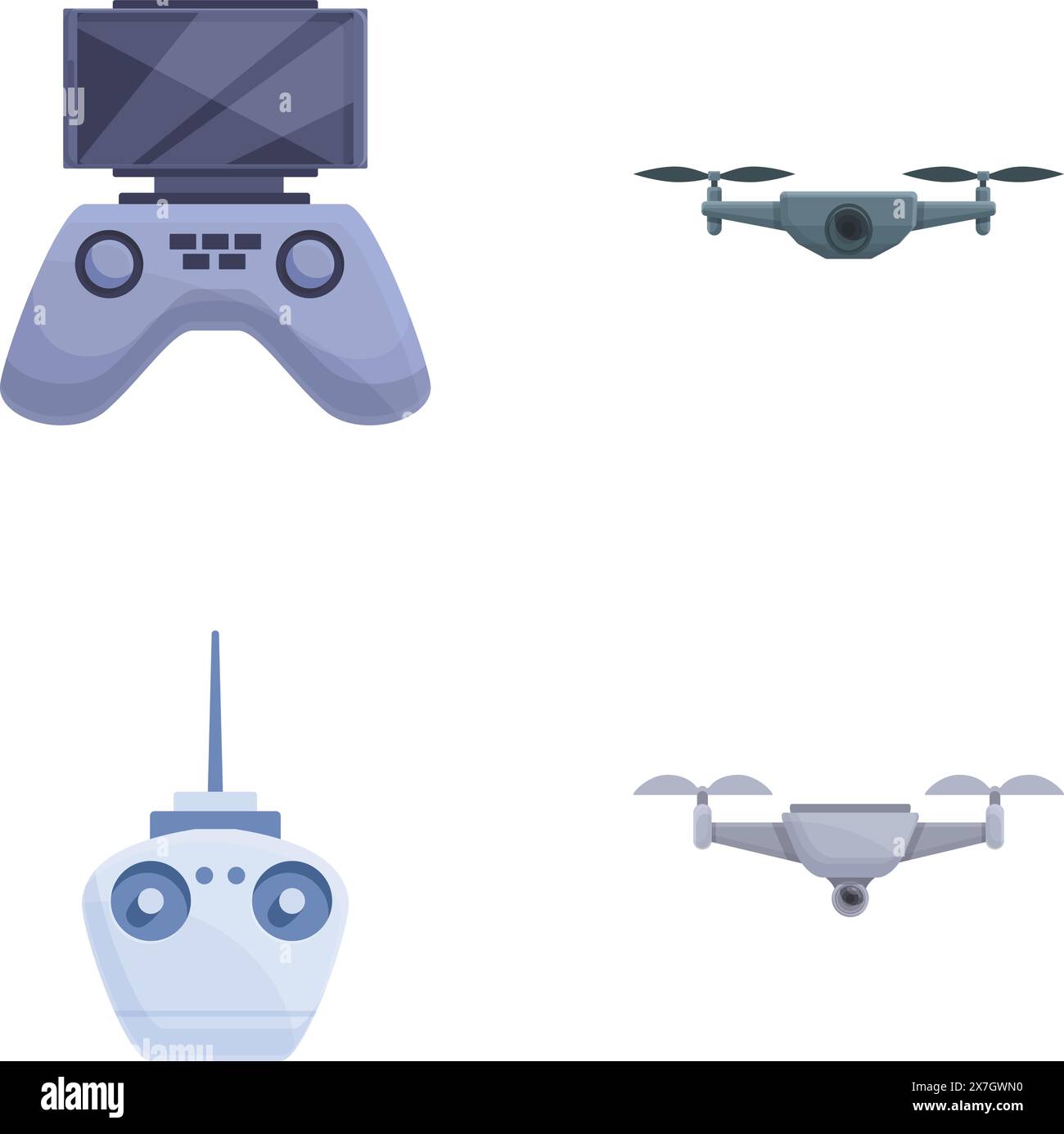 Electronic quadcopter icons set cartoon vector. Drone with integrated ...