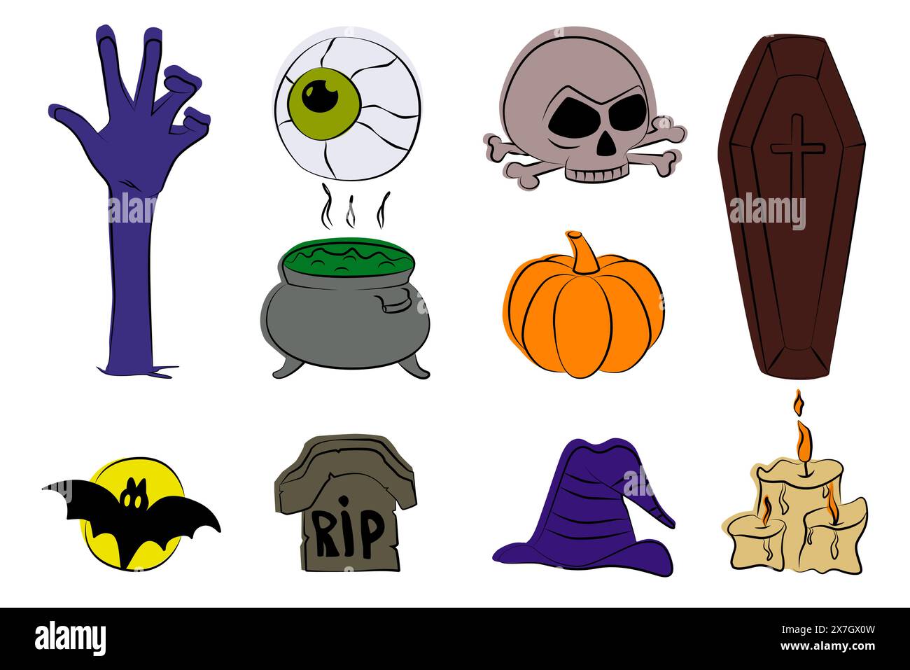 Set of Halloween related objects and creatures. Set of Halloween icons ...