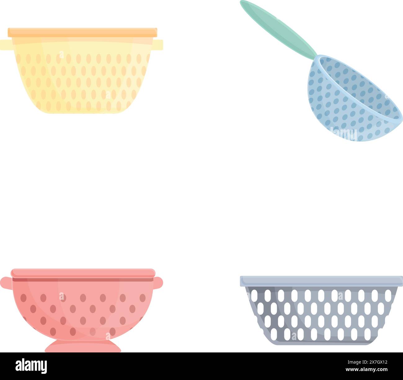 Colander icons set cartoon vector. New colander of various shape and ...