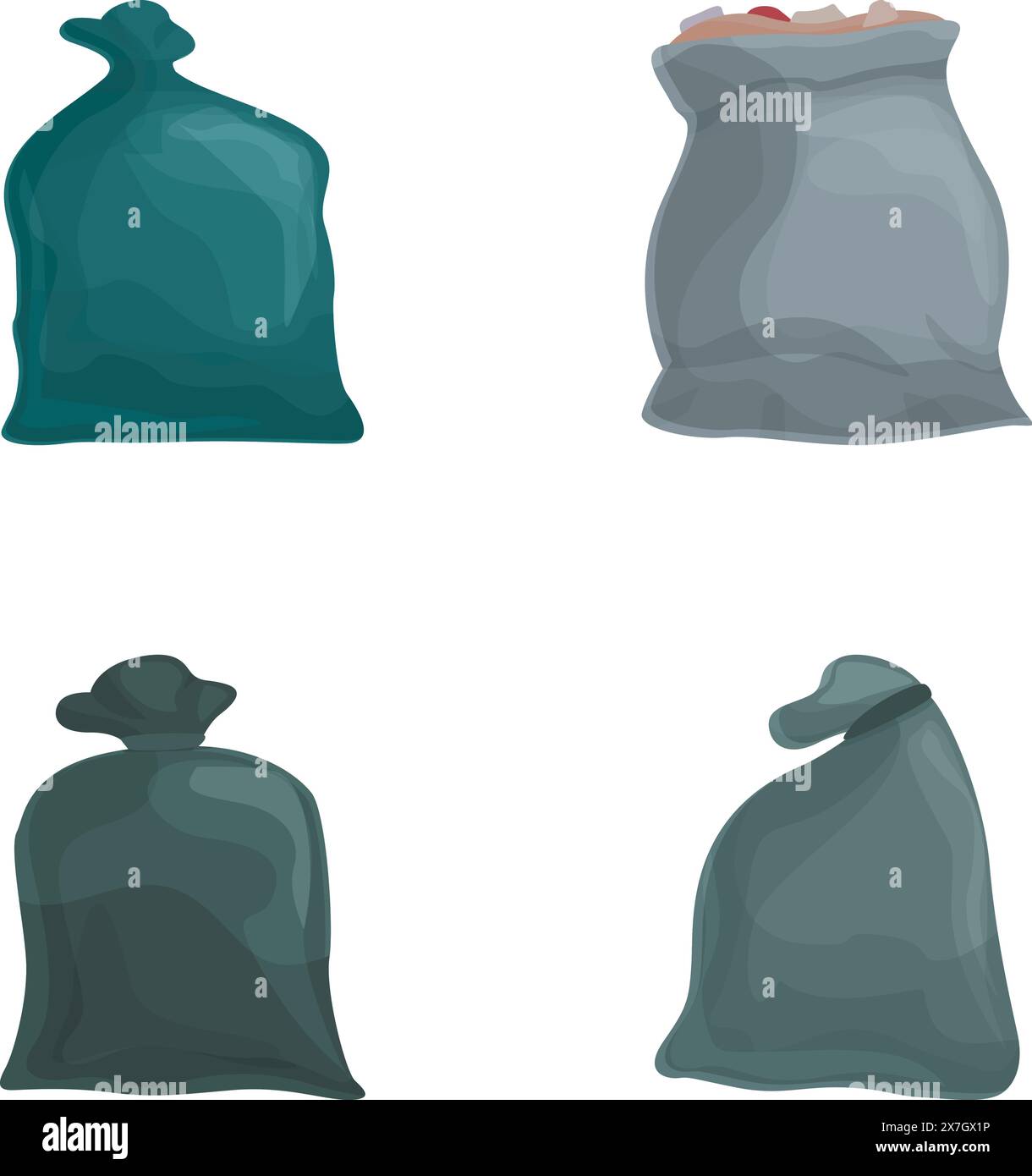 Trash bag icons set cartoon vector. Rubbish in plastic pack. Recycling ...