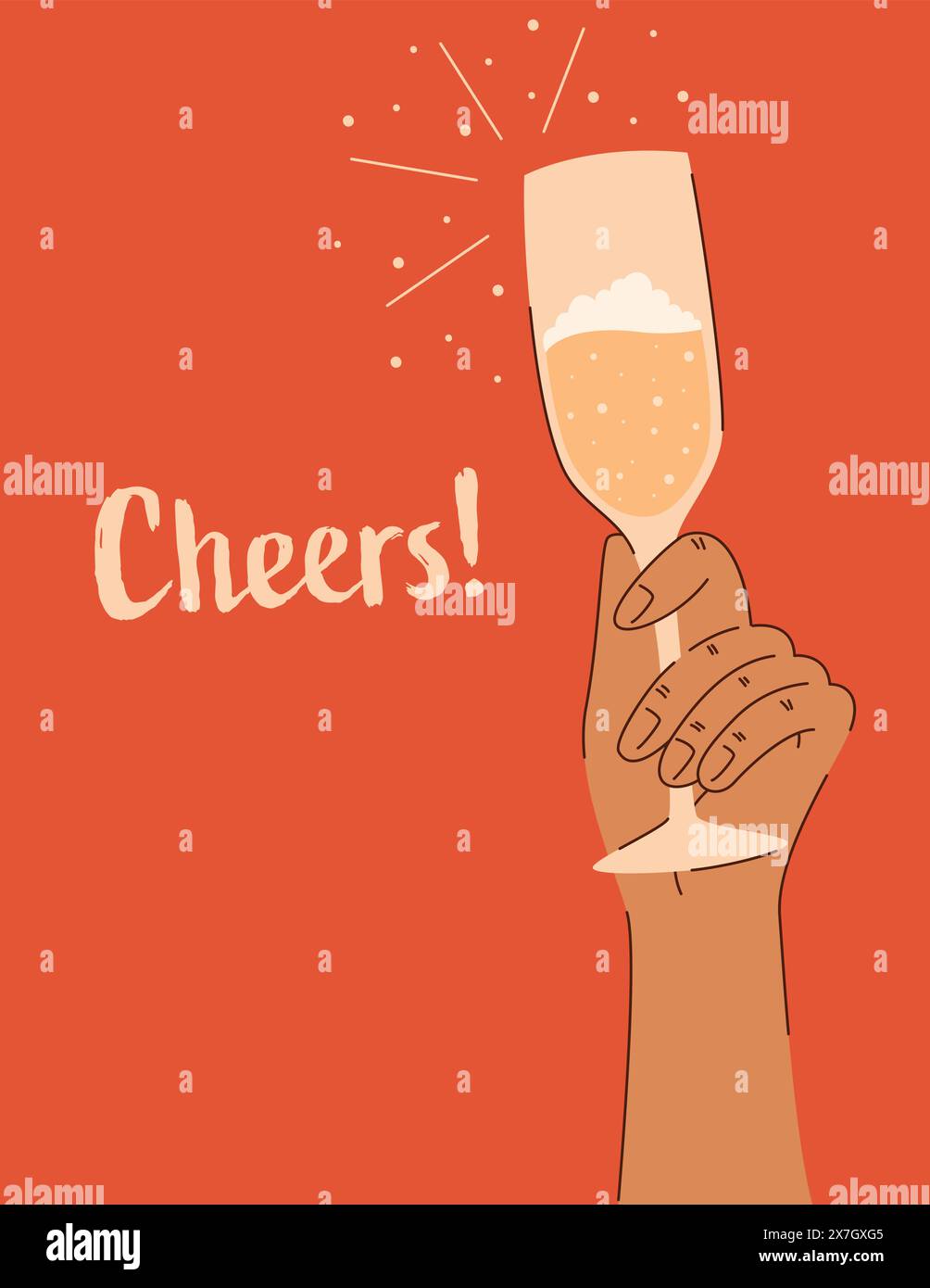 Cheers message alongside a hand clutching a champagne glass Stock ...