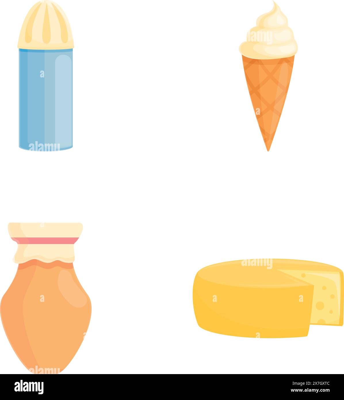 Dairy product icons set cartoon vector. Milk, whipped cream, cheese and ...