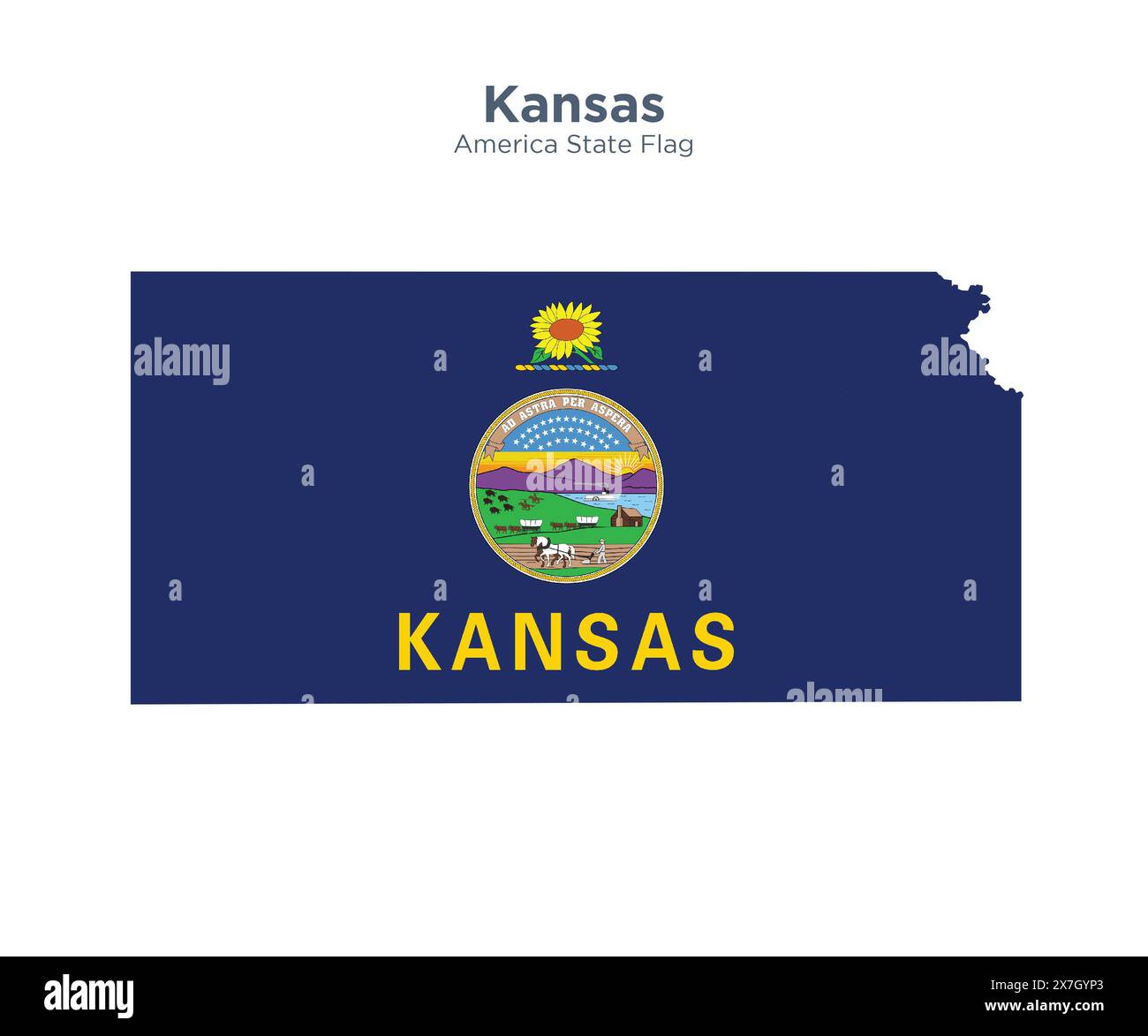 Kansas flag and map. Flags of the U.S. states and territories. America ...