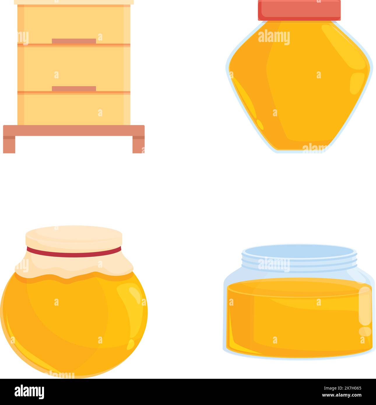 Beekeeping icons set cartoon vector. Bee hive and jar of honey. Organic ...