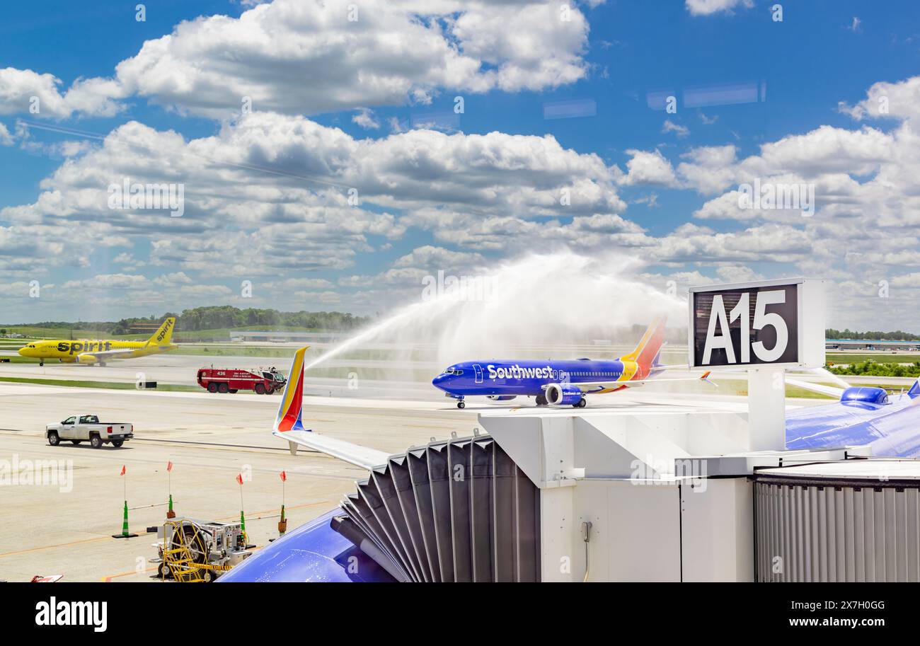 Water salute for a southwest plane at Baltimore international airport ...