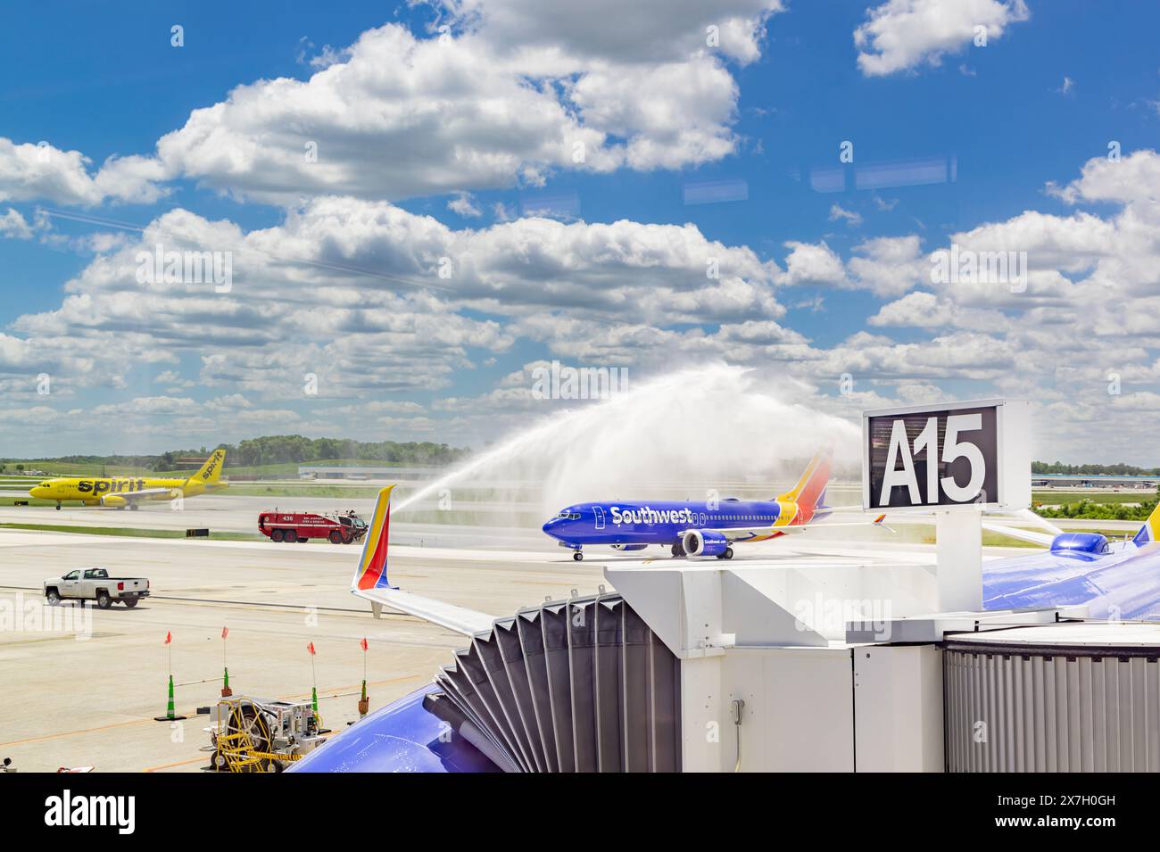 Water salute for a southwest plane at Baltimore international airport ...
