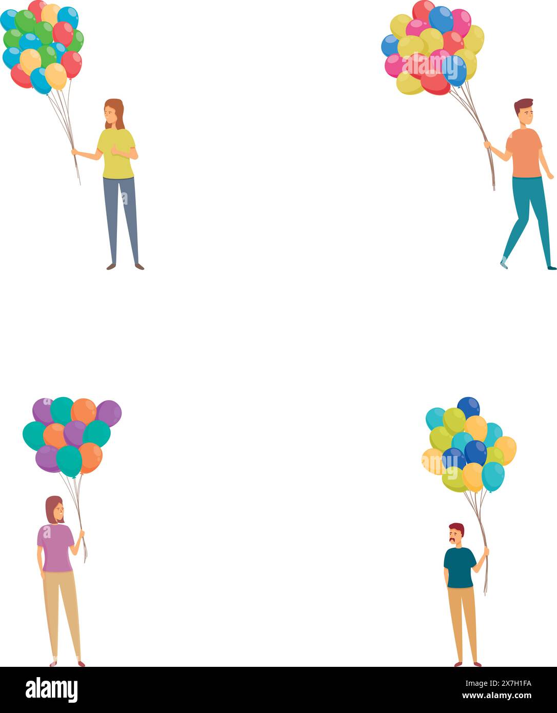 Balloon seller icons set cartoon vector. Man and woman selling colorful ...