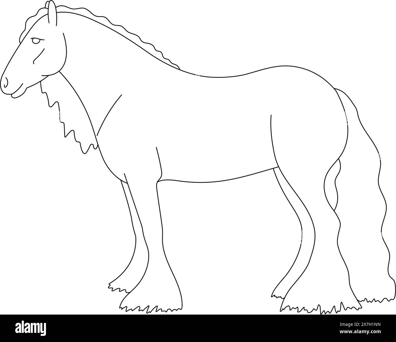 Irish cob horse, side view, linear contour for coloring Stock Vector ...