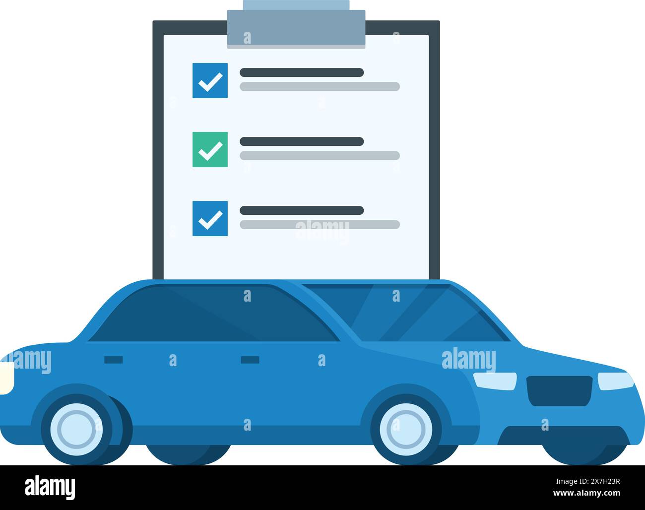Blue vector illustration of car maintenance checklist concept for ...