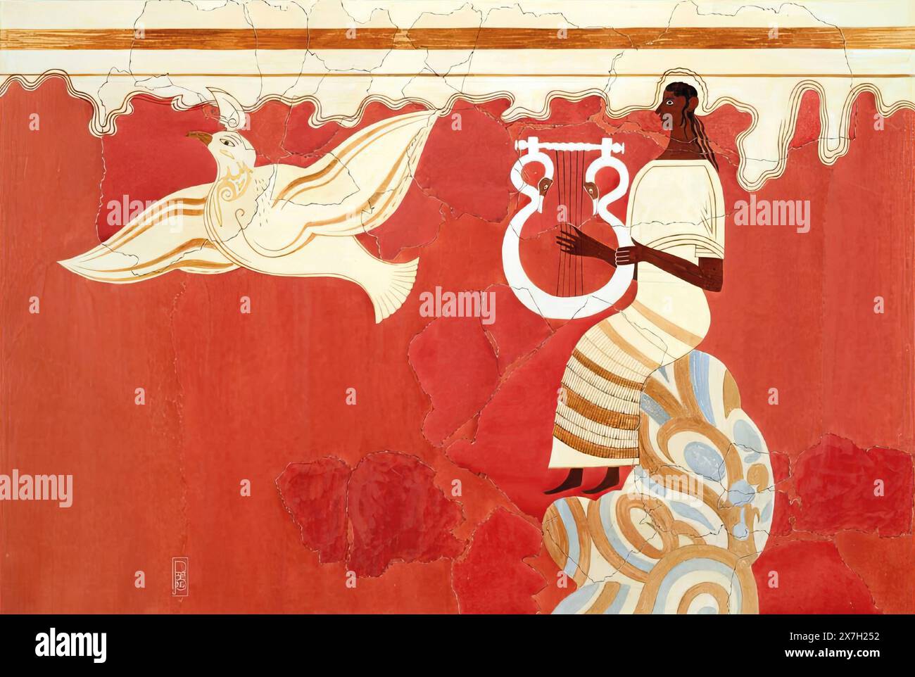Lyre Player and Bird Fresco from the Throne Room of Nestor's palace in ...