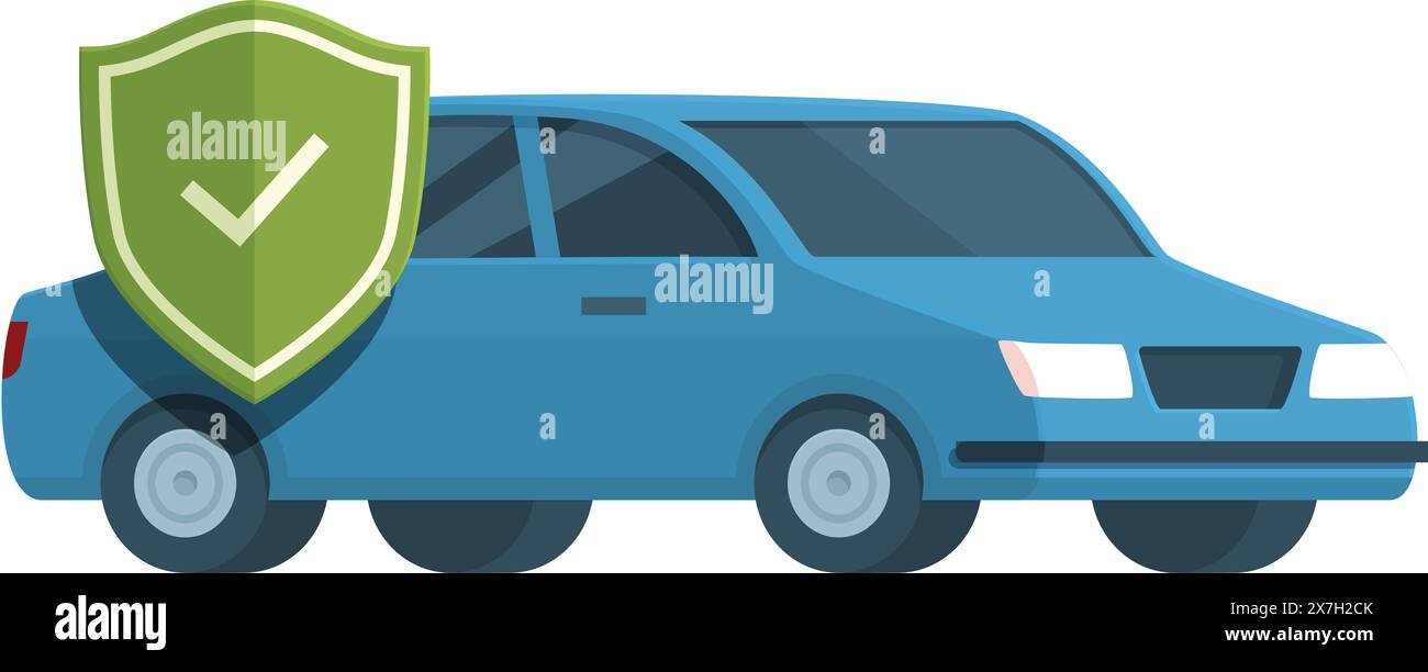 Illustration of a blue car with a green protection shield representing ...