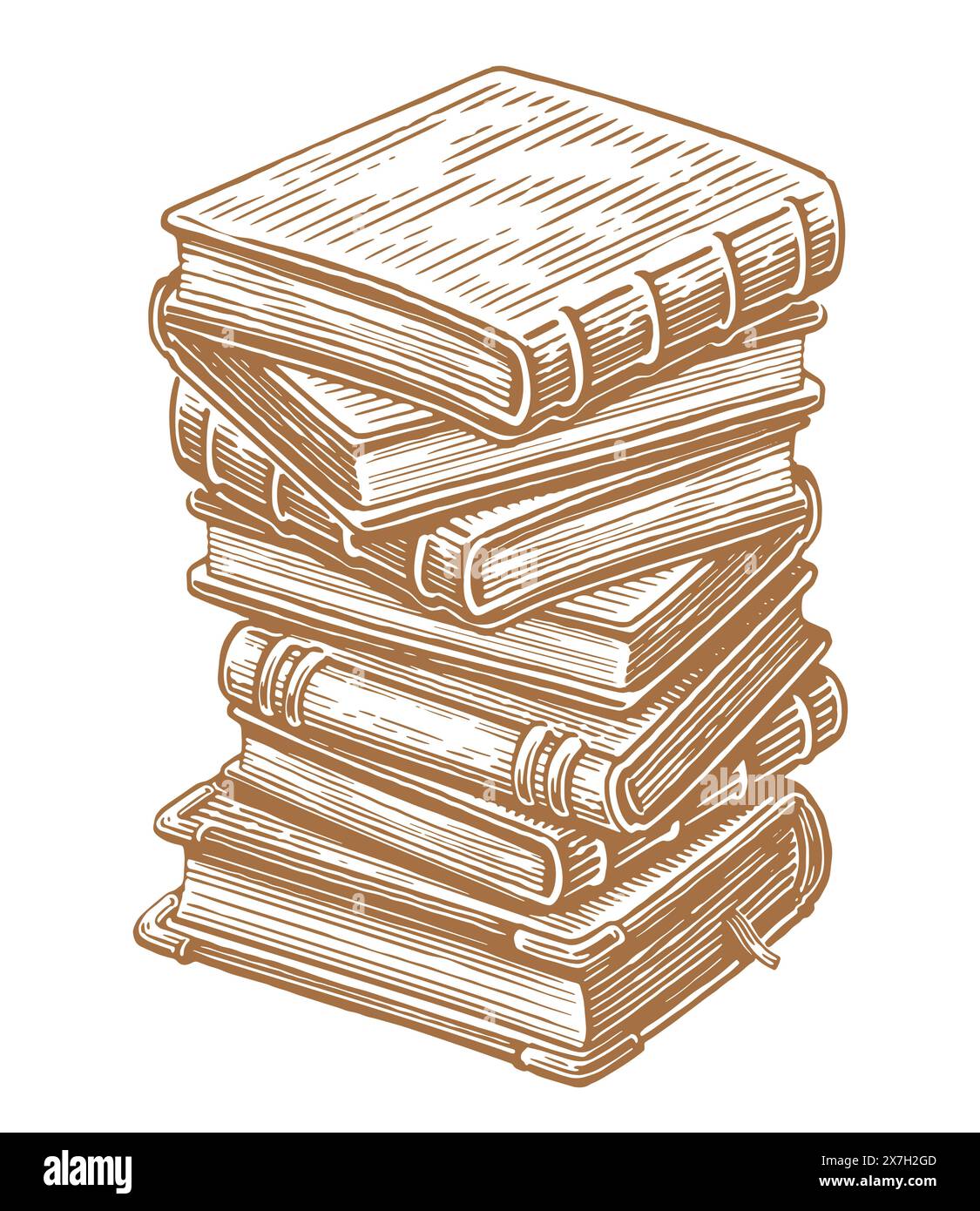 Pile of old books in hardbacks with bookmark. Vertical stack of ancient ...