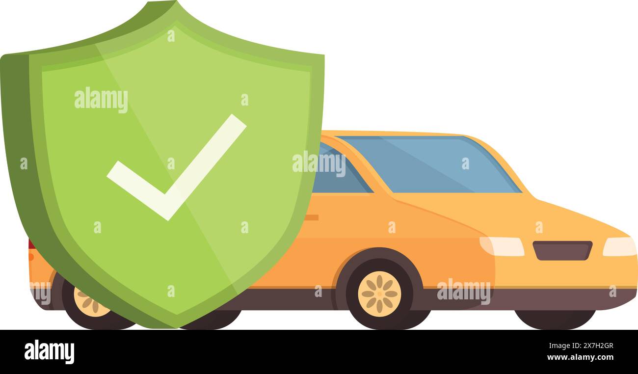 Vector graphic of a car with a green shield emblazoned with a check ...
