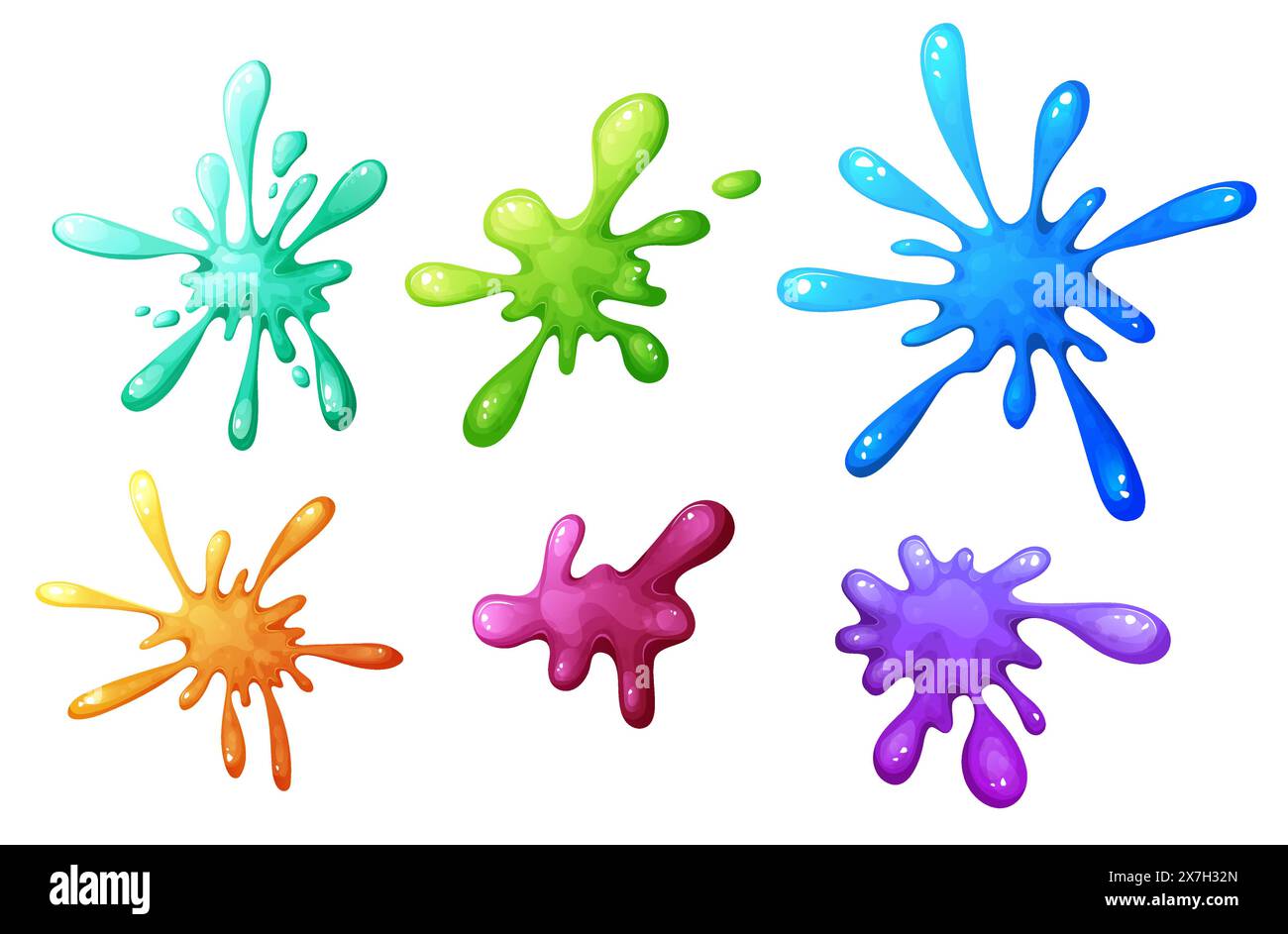 Set of dripping slime, splash cartoon element. Colorful spot ink shape ...