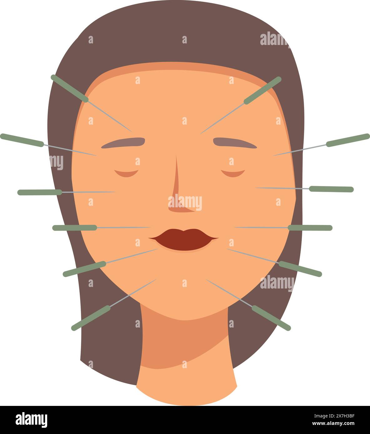 Holistic acupuncture therapy facial illustration for alternative medicine and wellness with ...