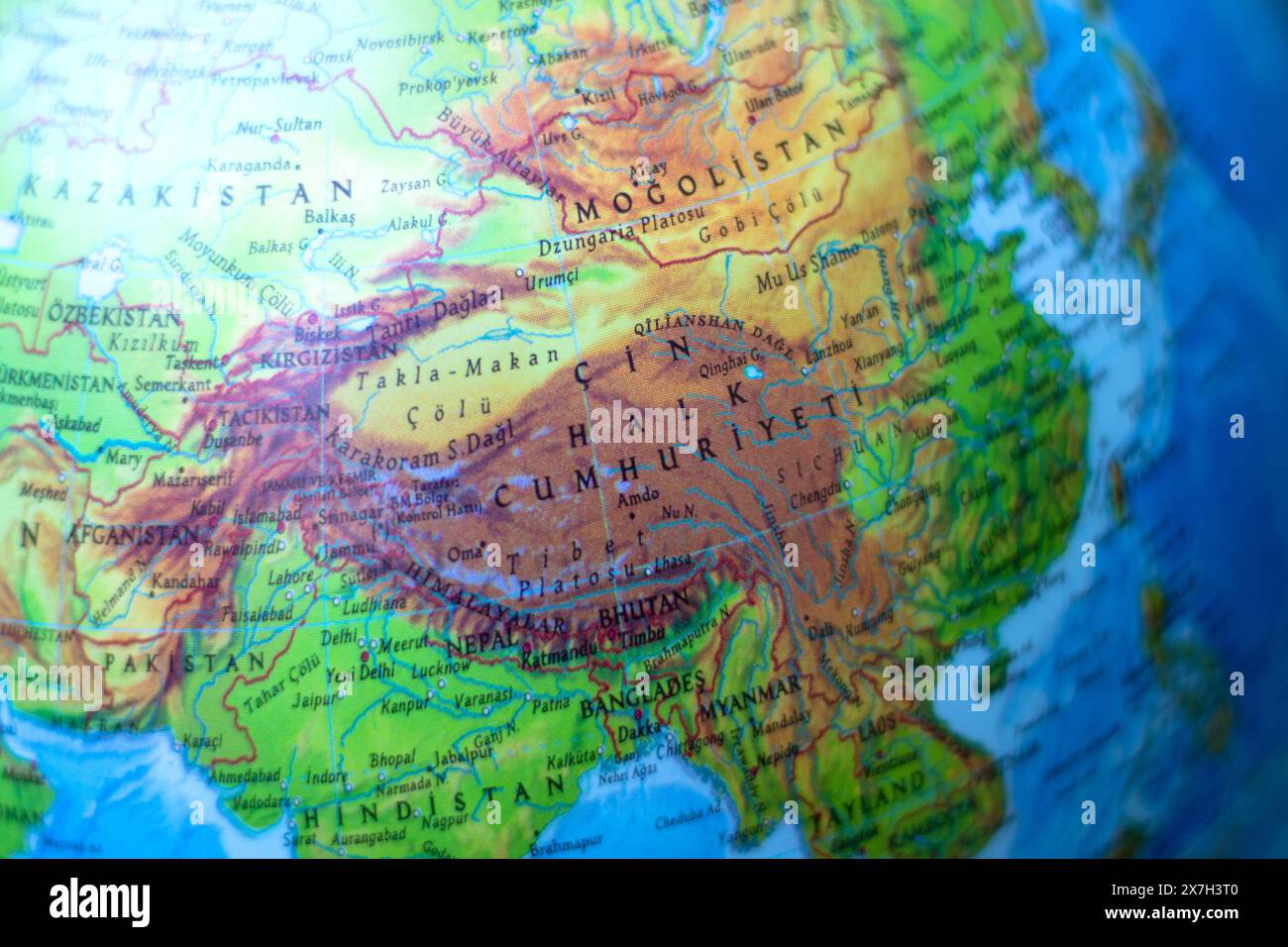 Part of the world map. Map focused on China. Country borders. Top view ...