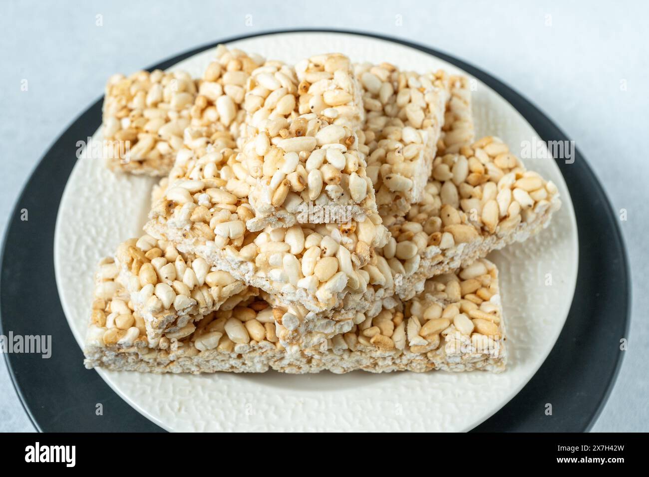Sweet puffed rice. Food dessert crispy cracker with sugar Stock Photo ...