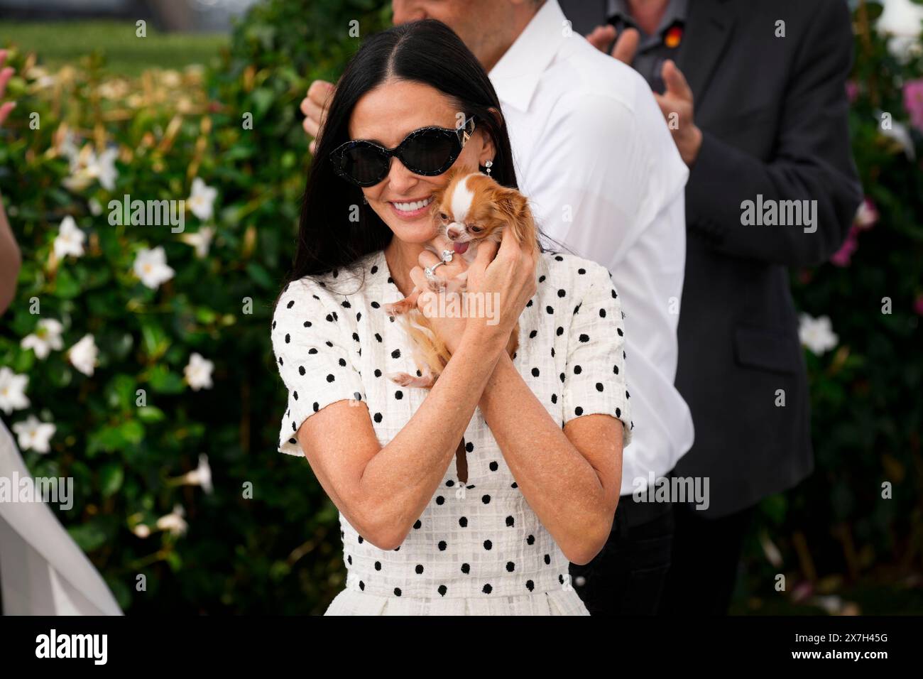 Cannes, France. 20th May, 2024. Demi Moore and her dog Pilaf during a ...