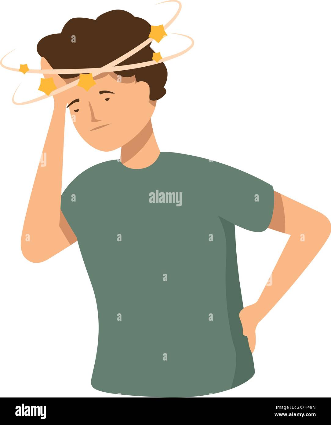 Vector Graphic Of A Cartoon Man Feeling Dizzy With Stars Circling His