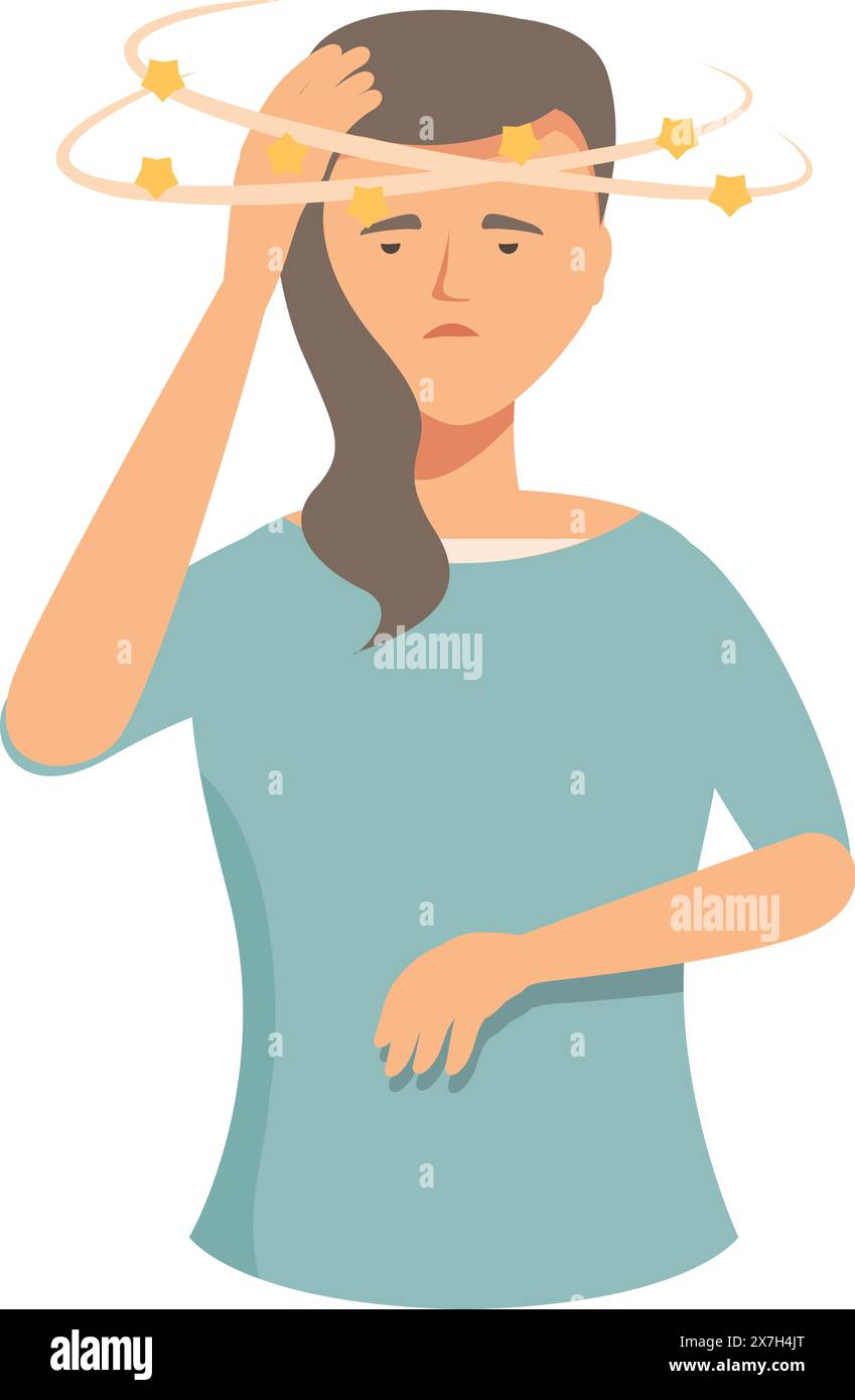 Illustration Of A Female With Stars Spinning Around Her Head Depicting