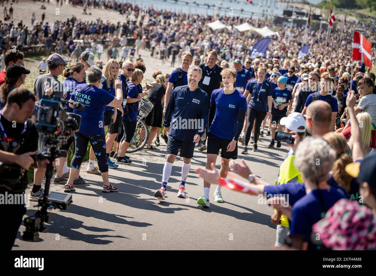 King Frederik X walks from the beach up to the starting area, where the ...