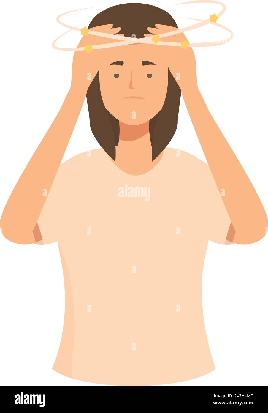 Illustration of a woman holding her head with stars indicating ...