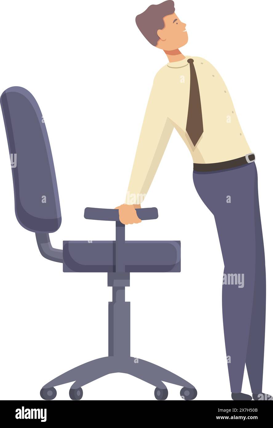 Illustration of a professional man taking a break to stretch beside an ...