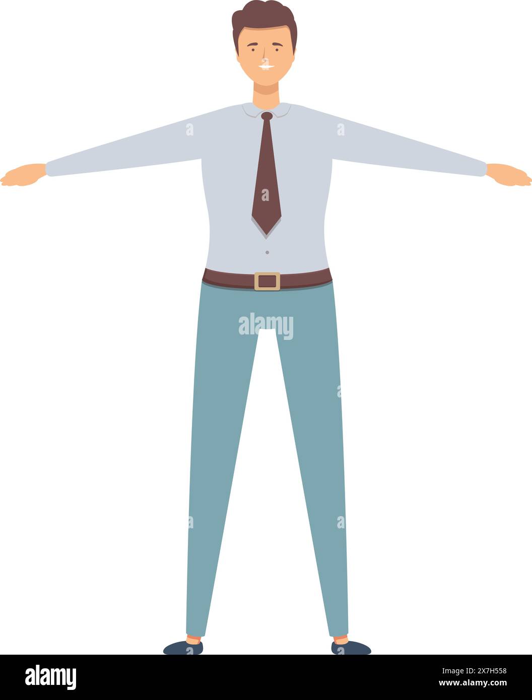 Flat illustration of a smiling man in business attire with arms wide ...